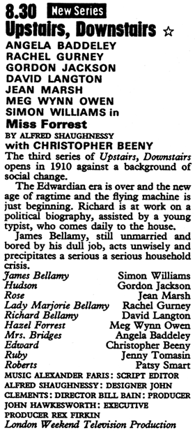Upstairs, Downstairs - Miss Forrest - Factfile